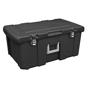 Sterilite Footlocker, Stackable Storage Bin with Latching Lid, Wheels and Handle, Plastic Rolling Container to Organize Basement, Black, 3-Pack