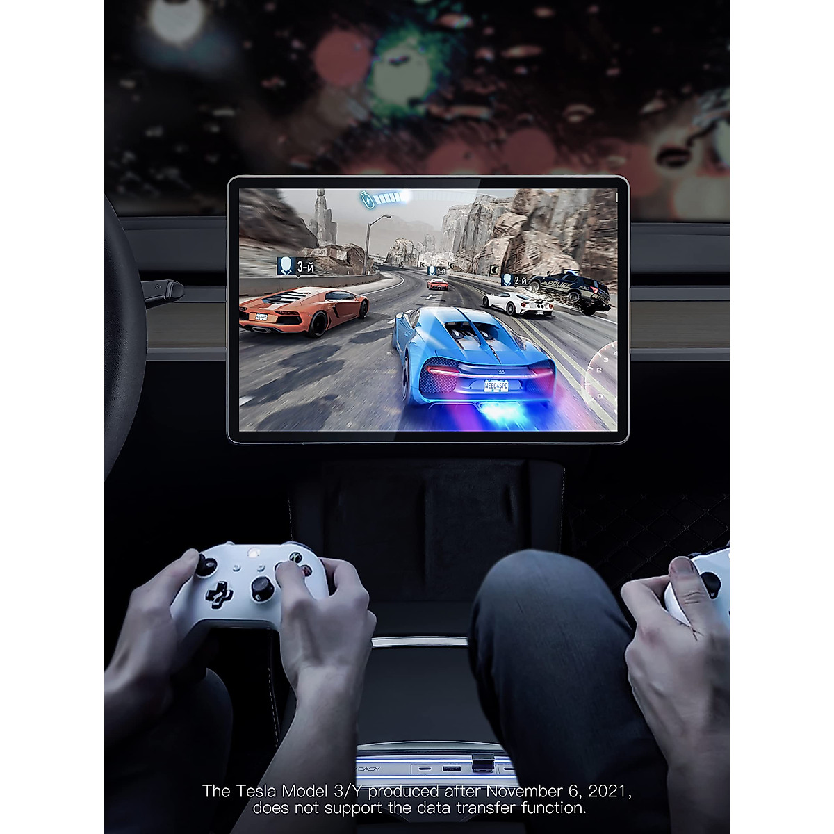 BYEASY Tesla USB Hub for Model 3/Y(2021/2022), 4-in-2 Multi-Port Docking Station with 2 USB Port and 2 Type-C Port, Supports 27W PD Charging and Data Transmission for Tesla Splitter Extension