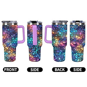 Mermaidess Dragon Scales 40 Oz Car Cup Stainless Steel Travel Mug Leak-Proof Insulated Tumbler with Handle Violet-style