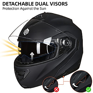 ILM Motorcycle Helmets for Adults Dual Visor Enlarged Air Vents Modular Full Face Cascos para Motos Men Women DOT Model DP998(Matte Black, Large)