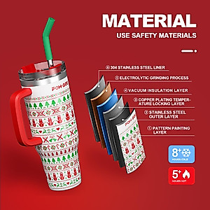 FOHGEE Christmas Style 40oz Stainless Steel Tumbler with Handle - Keep Drinks Cold & Hot All Season! (Stripes)