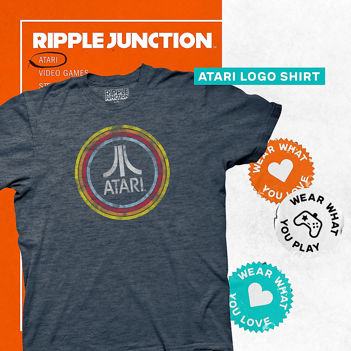 Ripple Junction Atari Men's Short Sleeve T-Shirt Distressed Classic Retro Fuji Logo in Circles Vintage Gaming XL HEA. Navy