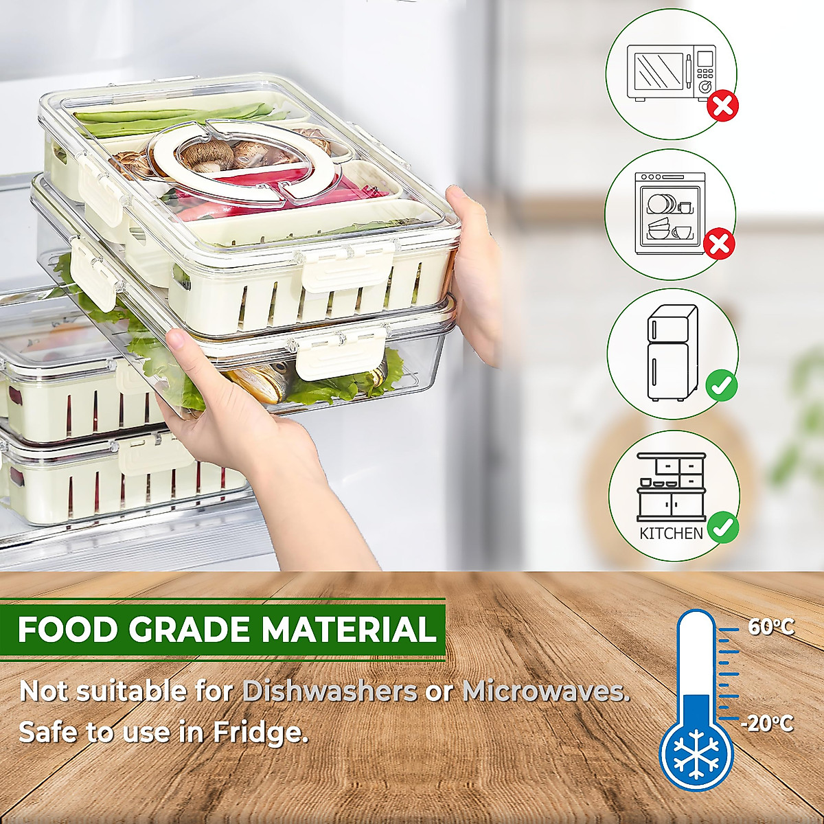 BRIFUFOUS Divided Serving Tray with Lid and Handle - Portable Snackle Box Charcuterie Container, Veggie Snack Box, Travel Snack Box Organizer, Multipurpose Storage Boxes with 4 Compartments & 4 Forks