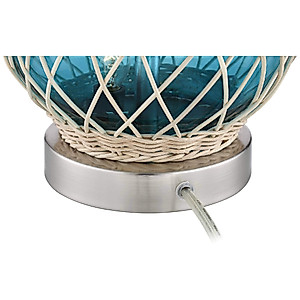 360 Lighting Alana Coastal Accent Table Lamp with Nightlight LED 22.75" High Rope Blue Glass Gourd White Fabric Drum Shade Decor for Living Room Bedroom Beach House Bedside Nightstand Home