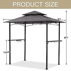 AECOJOY 8' x 5' Grill Gazebo, Grill Canopy for Outdoor Grill, 2- Tier BBQ Gazebo Shelter for Patio, Backyard and More (Dark Grey)