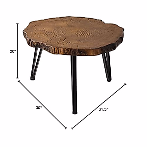 SUNBURY Outdoor Indoor Coffee Table, 31" Wooden Look Coffee Table, Concrete Outdoor Side Table, Modern Round Metal Coffee Table for Livingroom Bedroom, Garden, Backyard