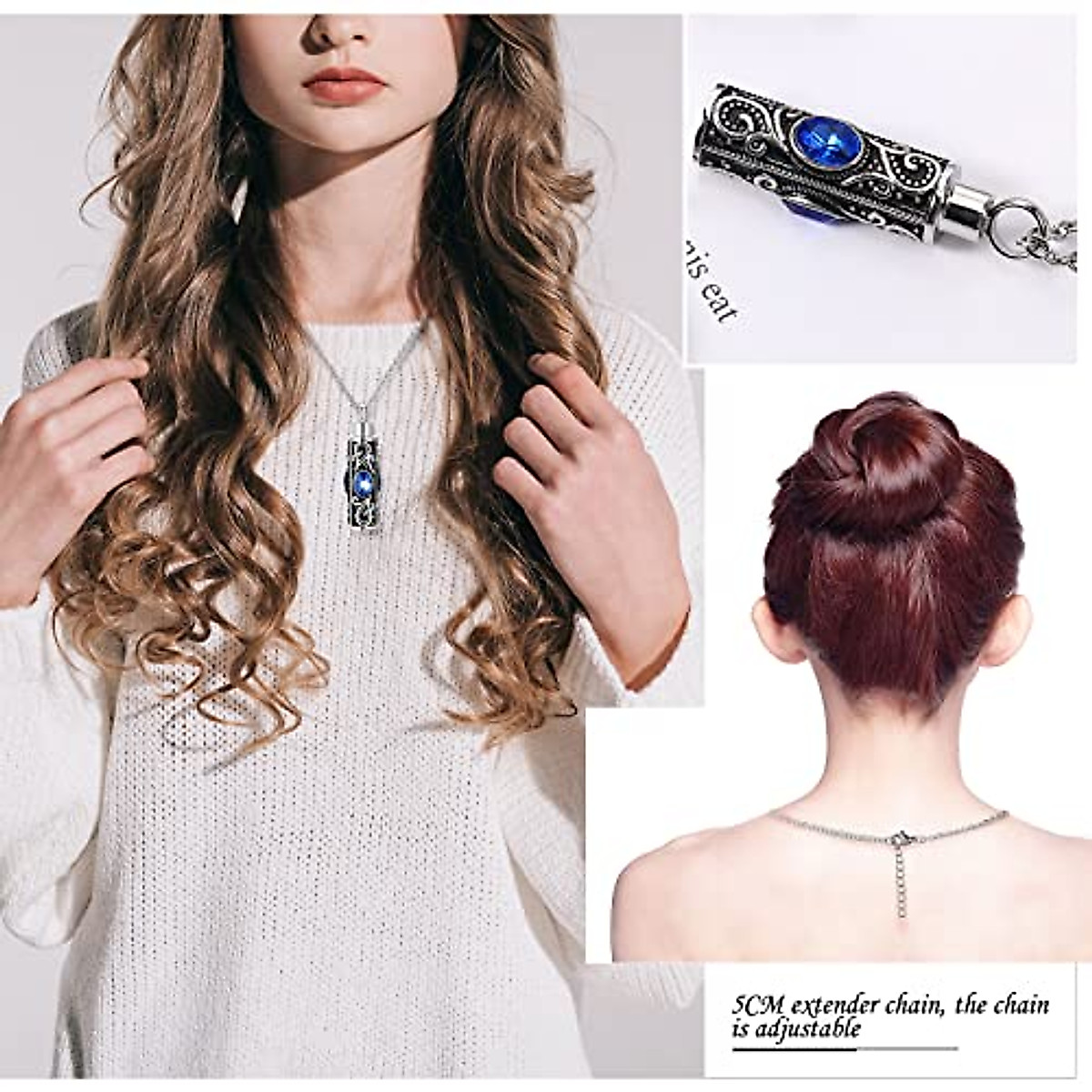 Fumete 6 Pcs Urn Necklace for Ashes Cremation Heart Cross Cubic Urn Stainless Steel Keepsake Locket Ashes Keepsake Memorial Ashes Necklace for Men Women Pendant (Dark Blue)