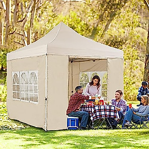 TUKAILAI 10x10ft Pop Up Gazebo, Water-Resistant UV Block Sun Shade Shelter with 4 Sidewalls 1 Door & 3 Windows, Outdoor Instant Canopy Tent for Garden Patio Camping Party Event (Cream)