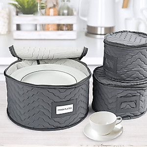 LotFancy China Storage Containers - Quilted 6-Piece Set Storage Box- Stores Chinaware, Stemware, Dinnerware, Dish Storage Service for 12, 48 Pcs Felt Protectors, Cardboard Dividers Included