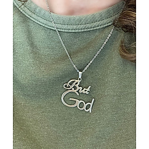 Faith Necklace But God Stainless Steel Christian Necklace with 20 inch Stainless Steel Chain