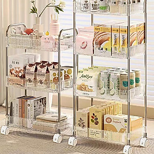 3-Tier Acrylic Rolling Utility Cart with Wheels Multi-Functional Storage Trolley Cart with Clear Trays Movable Storage Cart Organizer for Kitchen Bathroom Living Room Office