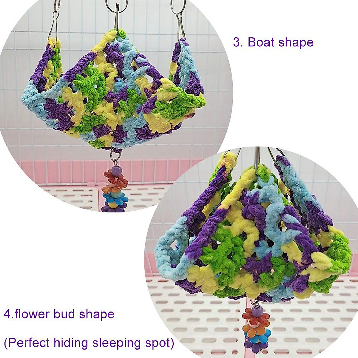 Oncpcare Small Pet Cage Hammock, Plush Woven Parrot Climbing Toy, Cozy Sugar Glider Hideout Tunnel Hideaway Bed for Rat Hamster Squirrel Guinea Pig Ferret, Colour Random