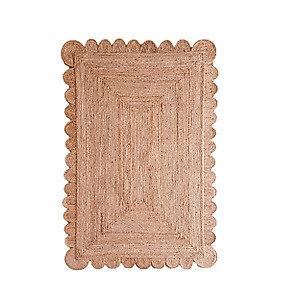Scallop Pattern Jute Bohemian Area Rug (Natural, 2' x 3')