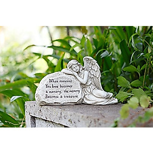 Napco 11293 Memory Becomes a Treasure Memorial Plaque with Sleeping Angel Garden Statue, 12.5 x 6.75
