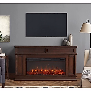 BOWERY HILL Traditional Electric Fireplace Wooden Surround Mantel Heater with Remote Control, Adjustable Led Flame, 1500W in Dark Walnut