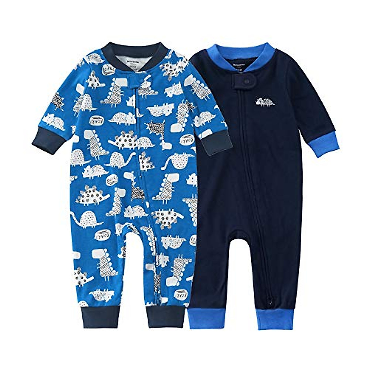 Teach Leanbh Baby 2-Pack Footless Pajamas Cotton Long Sleeve Printing 2 Way Zipper Romper Jumpsuit Sleep and Play 3-24 Months (12-18 Months, Navy dinosaur)