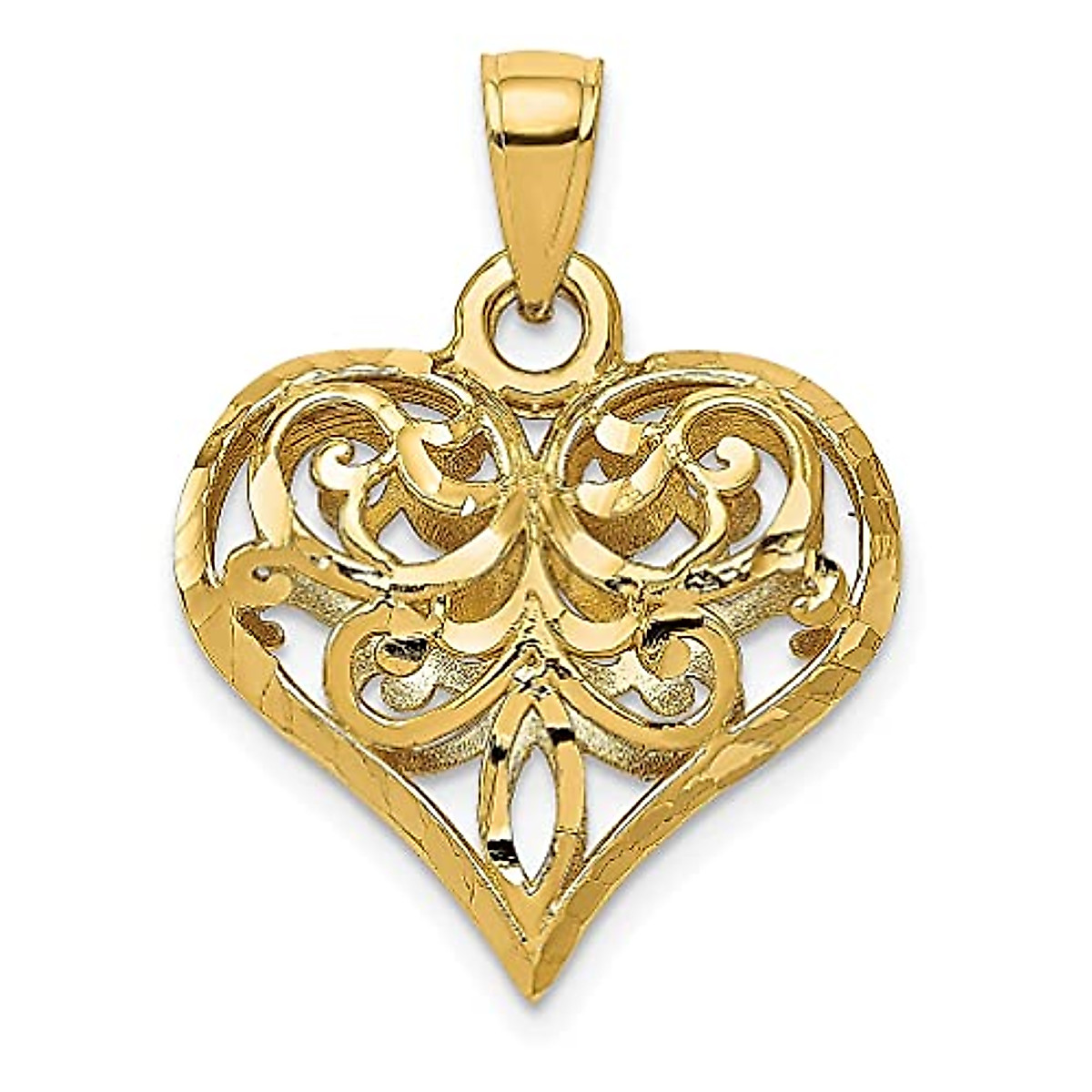 IceCarats 14K Yellow Gold Antique Filigree Heart Necklace Love Pendant Charm 26mm x 20mm Only