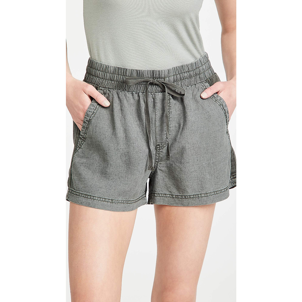 Splendid Women's Elastic Waistband Knit Relay Active Short, Vintage Olive Brown, S