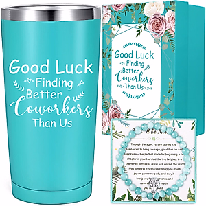 4 Pcs Going Away Gift for Coworker Farewell Gifts Coworker Leaving Gifts New Job Luck Gifts for Colleagues, Women, Friends, 20 oz Tumbler Beads Farewell Bracelet Gift Card Gift Box (Classic Green)