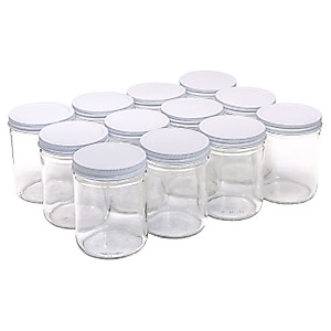 North Mountain Supply 16 Ounce Glass Wide Mouth Straight-Sided Canning Jars - with White Metal Lids - Case of 12
