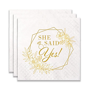 100 Pack of She Said Yes Paper Napkins for Wedding Engagement Party Bridal Shower Decoration