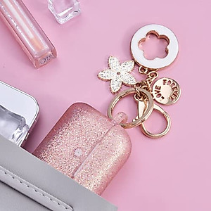 Bling AirPods Pro Case 1st Gen-VISOOM Silicone Cute Cover Women for Apple iPod Pro Charging Case Protective Air Pod Pro case Glitter Earpods Case with Keychain Rose Gold