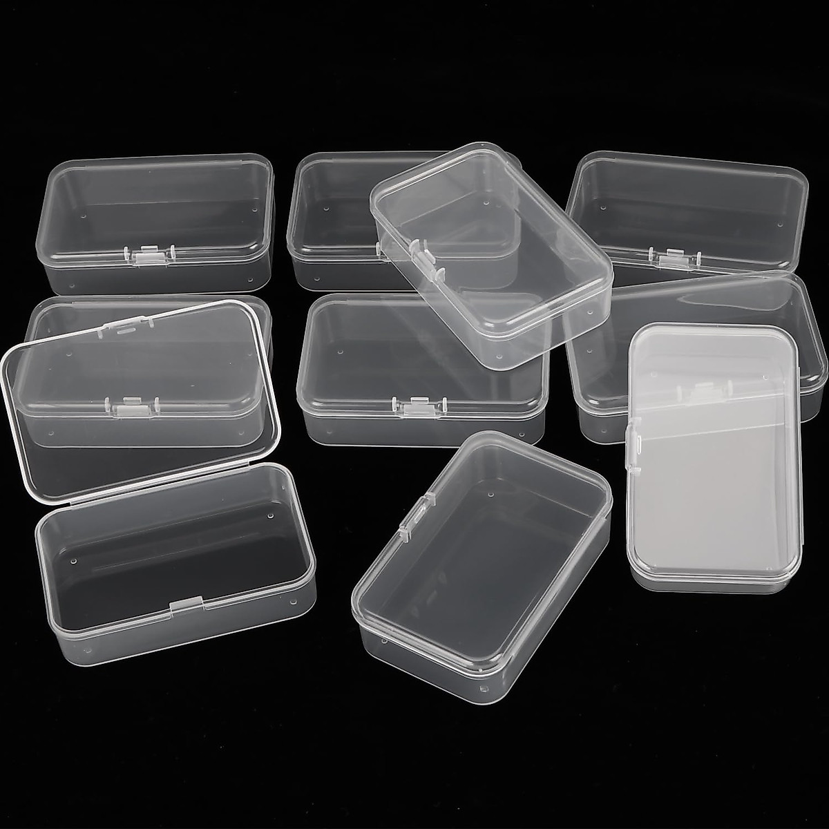 Philison 10 Packs Small Clear Plastic Beads Storage Containers Box Transparent Boxes with Hinged Lid for Small Items, Jewelry, Crafts (3.34 x 2.16 x 1 in)