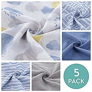 Featherhead™ 5-Pack Muslin Burp Cloths for Baby Boy Large 22" X 11" - Ultra Soft & Extra Absorbent Cotton Terry Backing (Blue Balloons)