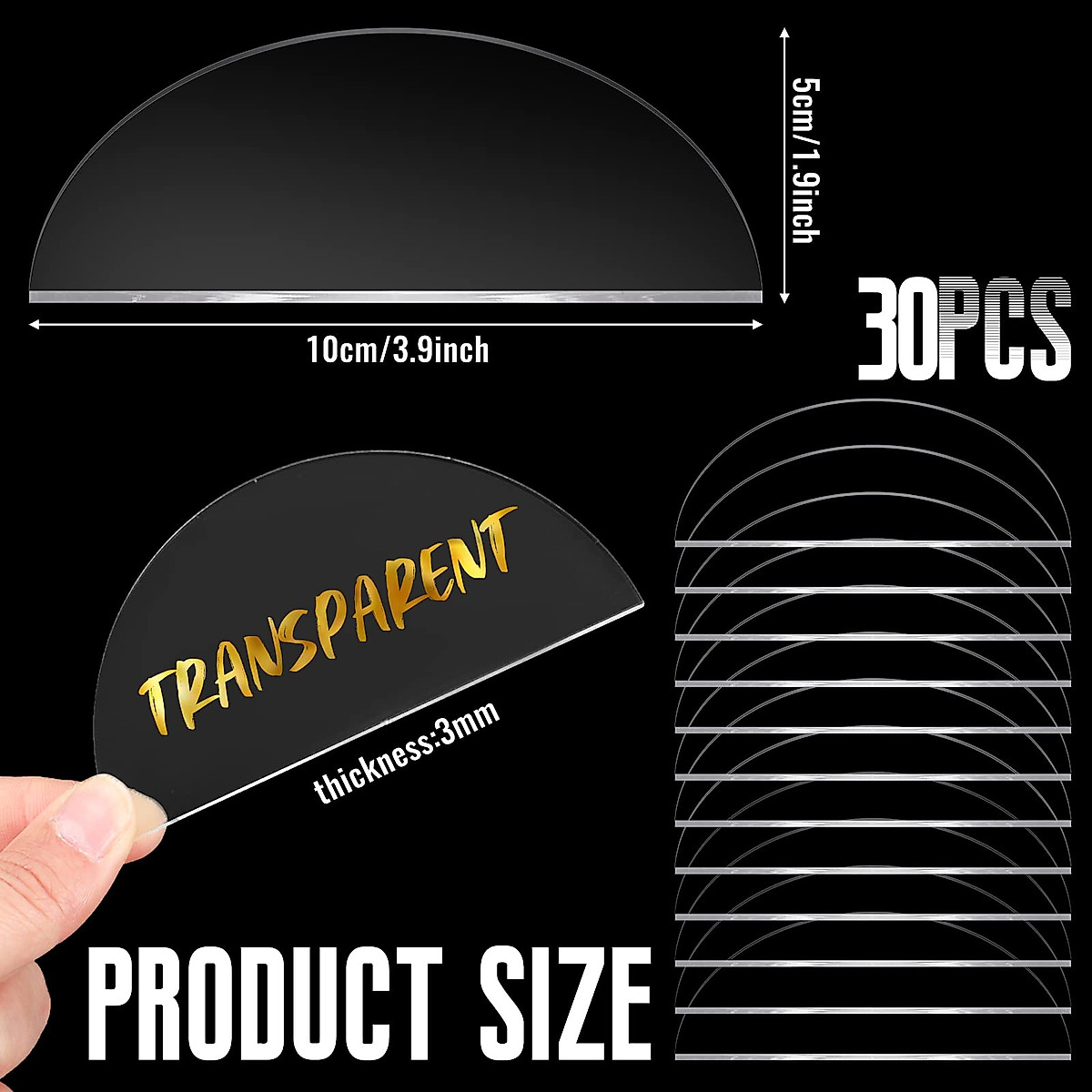 Bucherry 30 Pcs Clear Acrylic Wedding Place Cards, 2 x 4 Inch Half Circle Acrylic Sign DIY Blank Semicircle Acrylic Table Numbers Wish Sign Wedding Reception Event Birthday Party Restaurant