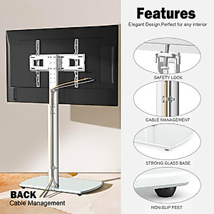 YOMT Floor TV Stand with Swivel Mount, Universal TV Stand for Most 27-65 Inch LED LCD OLED Flat Panel or Curved Screen TVs, Height Adjustable Narrow TV Stand for Bedroom Small Space, White