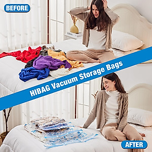 HIBAG Vacuum Storage Bags, 10 Jumbo Space Saver Vacuum Seal Bags, Space Bags, Vacuum Sealer Bags for Clothes, Comforters, Blankets, Bedding (10J)