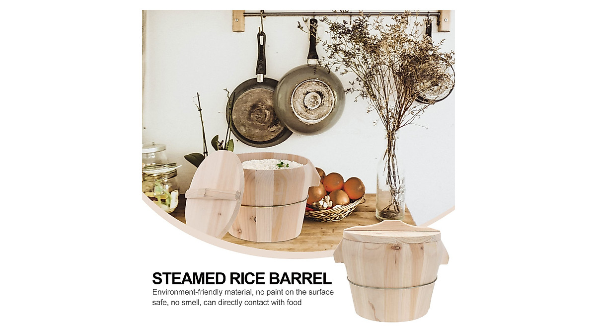 BESTonZON Handmade Wooden Rice Steamer Bucket for Easy Cooking