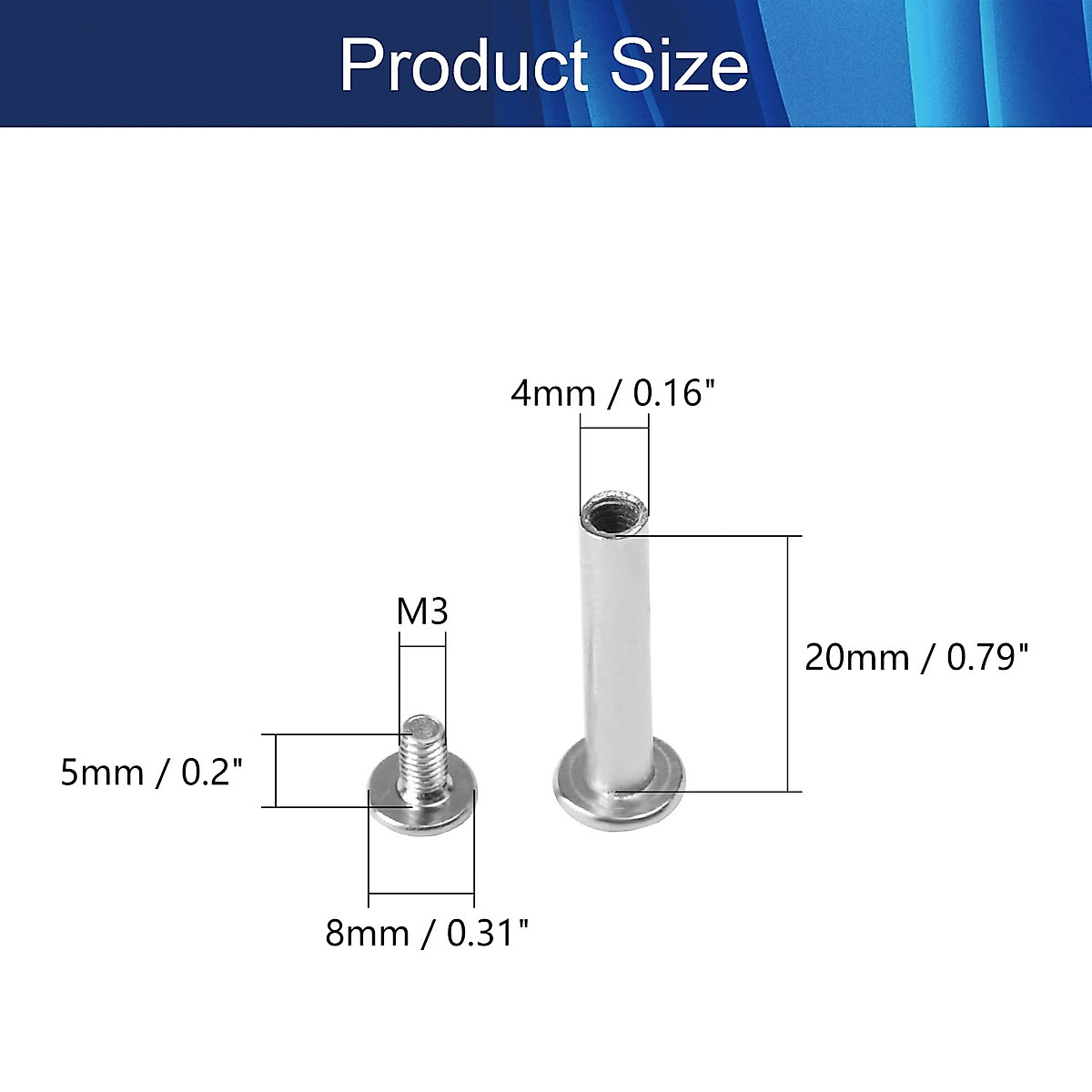Juvielich Screw Post Fit for 1/8"(4mm) Hole Dia,20 Sets Female M4x20mm Chicago Screw Binding Screw Post Belt Buckle Binding Bolts Leather Fastener for Scrapbook Photo Albums Binding,DIY Enthusiasts