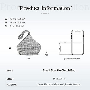 JAMBHALA Women Evening Clutch Bag Small Triangle Rhinestone Bling Wrist Purses for Party Wedding (Silver)