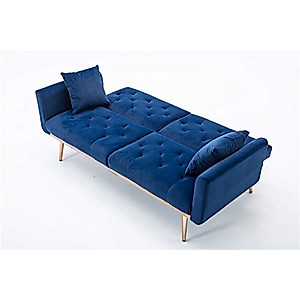 SZLIZCCC 63" Accent Sofa, Mid Century Modern Velvet Fabric Couch， Convertible Futon Sofa Bed ，Recliner Couch Accent Sofa Loveseat Sofa with Gold Metal Feet (Blue)