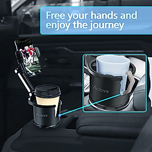 Aoisva Car Cup Holder Phone Mount Adjustable Base with 360° Rotation Universal Multifunctional Cup Holder Cell Phone Holder for Car Fits Any iPhone & Galaxy & All Smartphones [Upgrade 2 in 1]