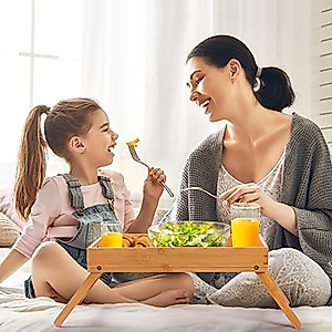 Greenual Bed Tray Table with Folding Legs for Eating Serving Tray with Handles Bamboo Breakfast Food Table Comes with Phone Holder Portable Snack Platter for Bedroom Hospital Picnic