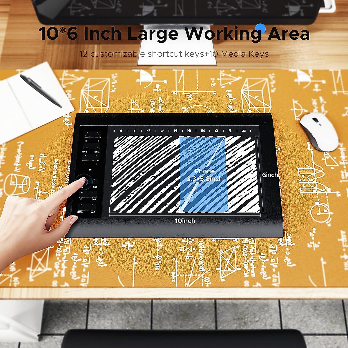 TeinenRon Graphics Drawing Tablet with Stand,10x6 Inch Drawing Tablet with 8192 Level Pen,12 Hot Keys,Digital Drawing Pad Compatible with PC/Mac/Android for Painting,Design&Online Teach