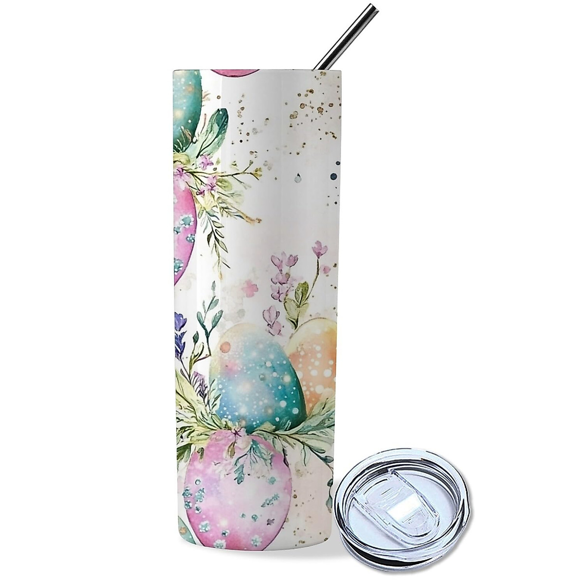 Tumbler with Lid and Straw Easter Egg Thermos Coffee Travel Mug Cute Cups 20 oz Insulated Tumbler for Daily Holiday Decor Gift Coffee Cup