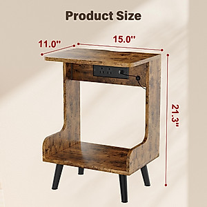 GYIIYUO Night Stands Set of 2 with Charging Station and Led Lights, Solid Wood Side Table with USB Ports and Outlets, Unique End Tables, for Bedroom, Rustic Brown