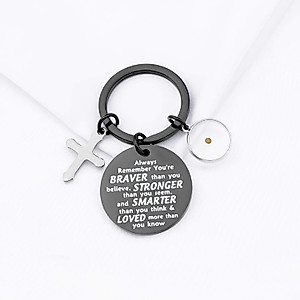 Faith Mustard seed Keychain Always Remember You’re Braver Than You Believe Keychain Inspirtaional Jewelry Gifts (black)