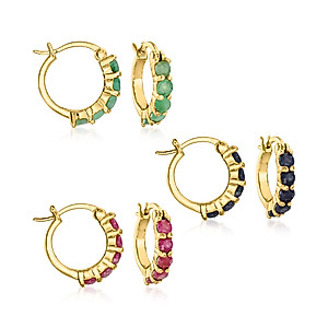 Ross-Simons Three Pair Gemstone Sterling Silver Huggie Hoop Earrings