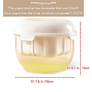 Generic Greek Yogurt Strainer with Lid.Yogurt Filter (1.5QT) with Ultra Fine Mesh,to Makes small batches (600g) of Thick Creamy Greek or Coconut Yogurt, 7.8*7.8*6.1in, White