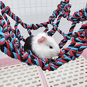 Bird Hemp Rope Net Swing Toy Parrot Perch Climbing Ladder Hanging Hammock with 10 Random Lava Block Stone Small Animal Cage Accessories for Cockatiel Budgie Lovebirds Canaries