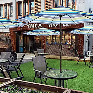 Blissun 9' Outdoor Aluminum Patio Umbrella, Striped Patio Umbrella, Market Striped Umbrella with Push Button Tilt and Crank (Blue and Green)