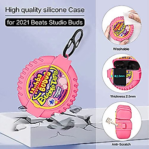 AIBEAMER Cute Cover for Beats Studio Buds 2021 Case, 3D Cartoon Kawaii Silicone Protective Skin for 2021 Beats Studio Buds Case with Keychain for Girls Boys Kids Women Men (Bubble Gum)