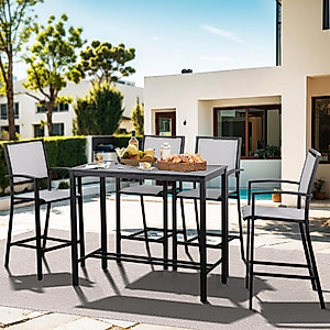 Shintenchi Patio Dining Sets, All Weather Textile Fabric Outdoor High Stool Bistro Set with 4 Bar Chairs and High Glass Table for Home, Backyard, Garden, Lawn, Porch, 5 Pieces