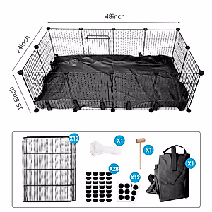 CheeFun Guinea Pig Cages: 8 Sq Ft Expandable Small Animal Cage for Rat Rabbit Ferret Bunny Chinchilla Hedgehog Lizard Indoor Outdoor - 12pcs Pet Panels (Black)