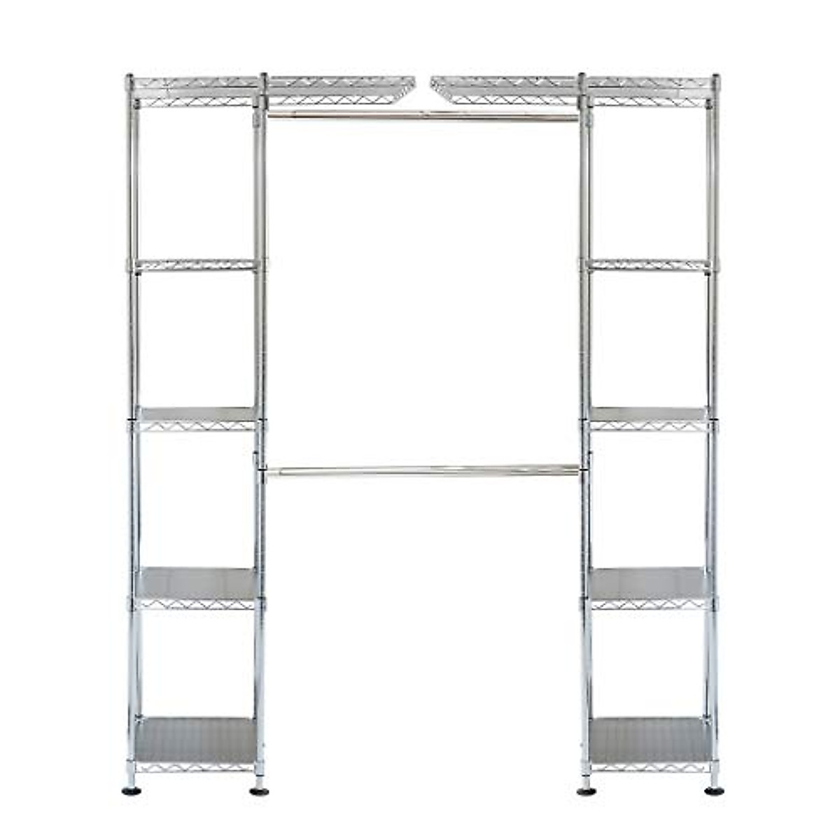 Seville Classics Double-Rod Expandable Clothes Rack System Closet Organizer, 58" to 83" W x 14" D x 72", Chrome