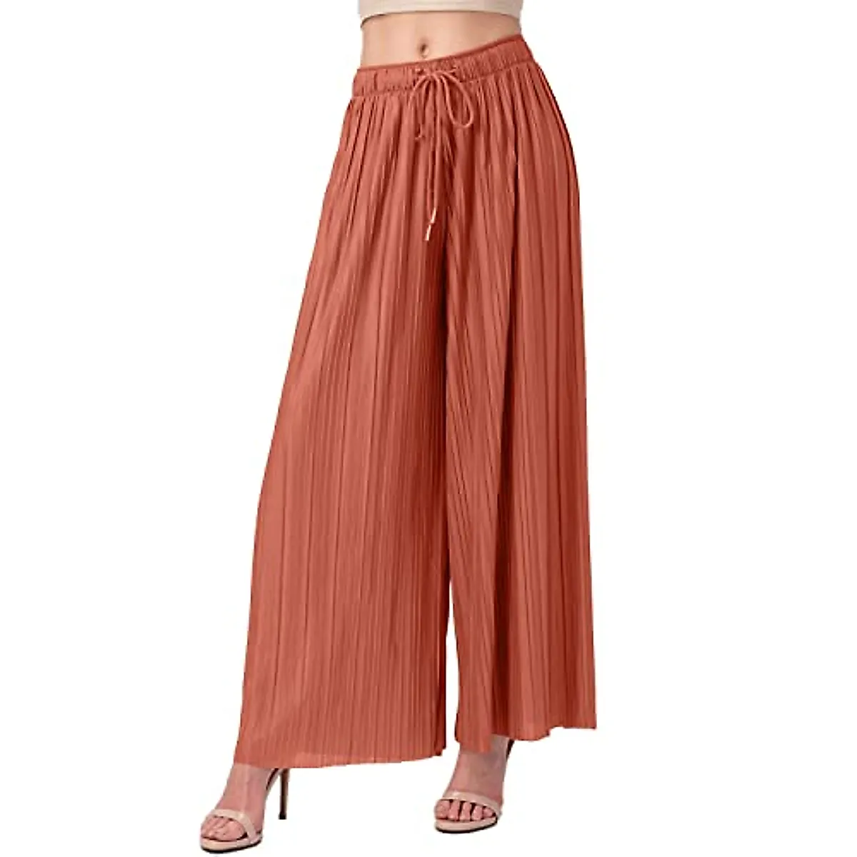 URBAN DAIZY Women's Wide Leg Pants - Woven Pleated with Lining Palazzo High Waisted Elastic Waist Casual Lounge Trousers A64_1028 Ash Rose XL